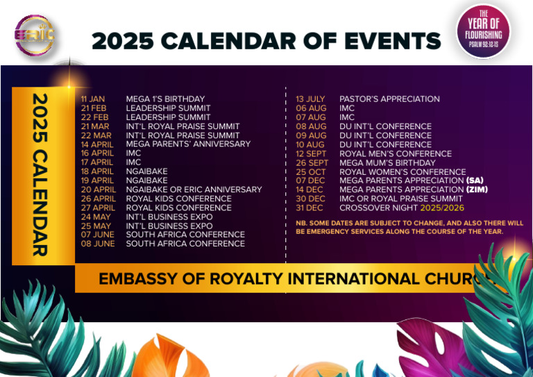 Snippet of The Calendar of Events 2025 | PDF