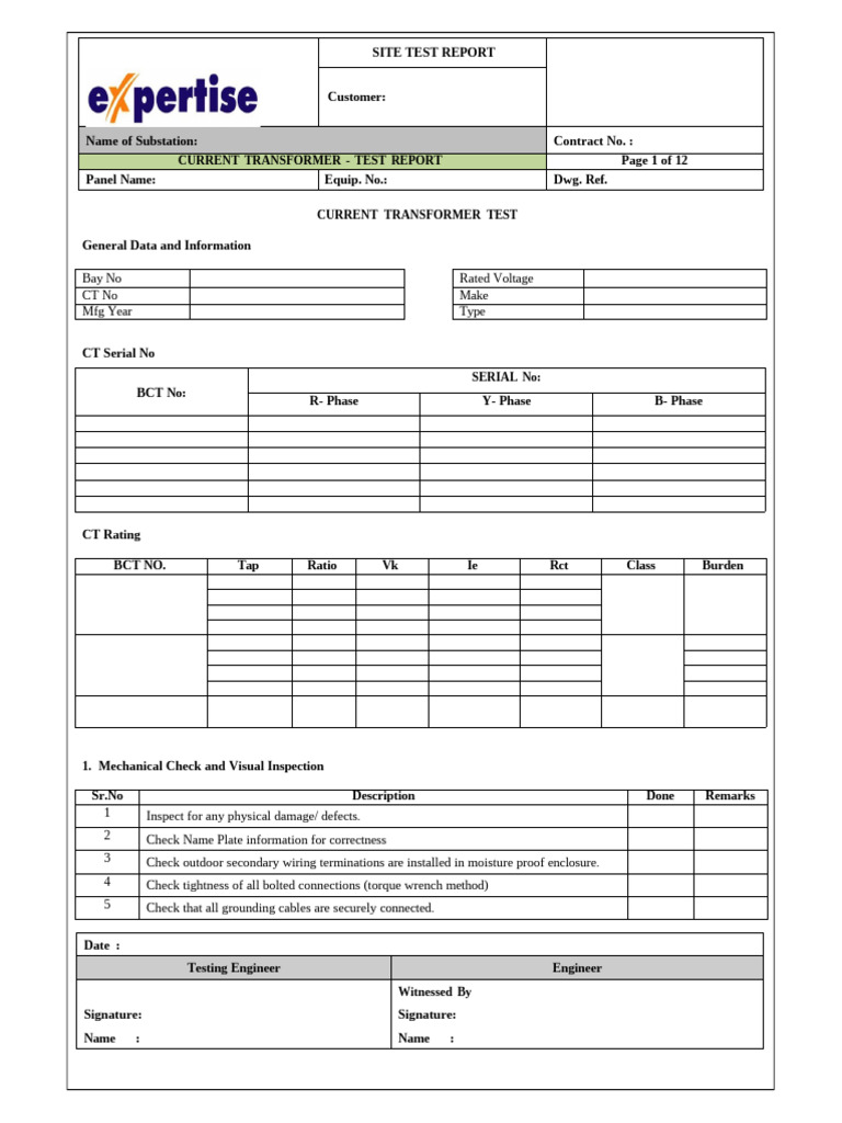 Current Transformer Test Report | PDF | Transformer | Electricity