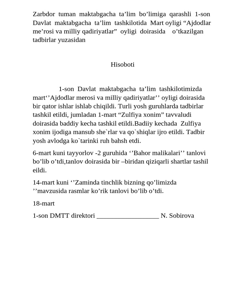 Dekabr Oyligi Zarbdor Tuman Maktabgacha TaLIM | PDF