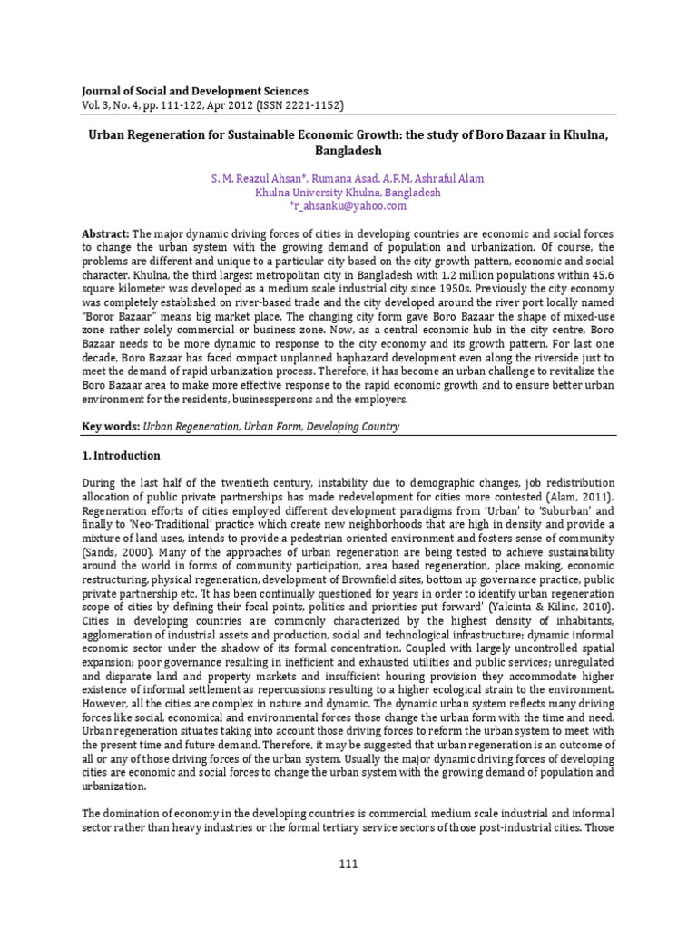 Urban Regeneration For Sustainable Econo | PDF | Urban Renewal | Transport