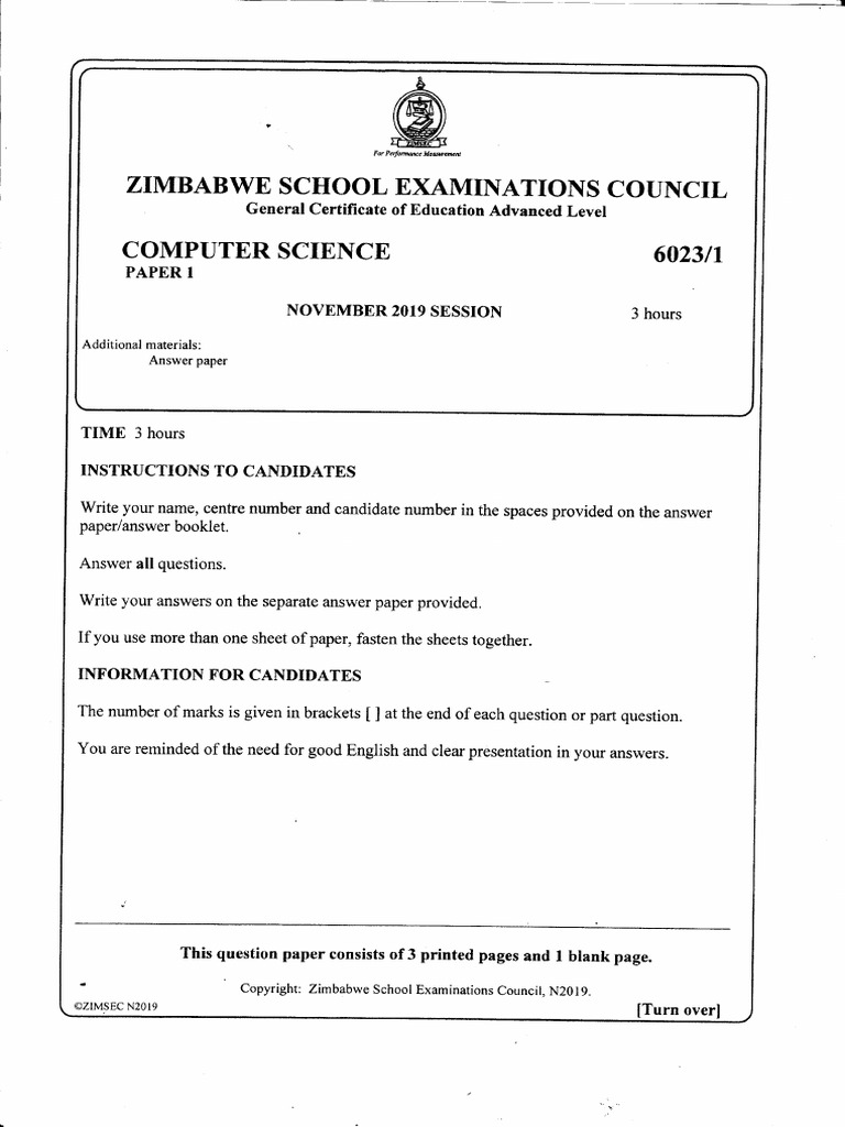 QP Computer Science 2019 P1 | PDF | Binary Coded Decimal | Bit
