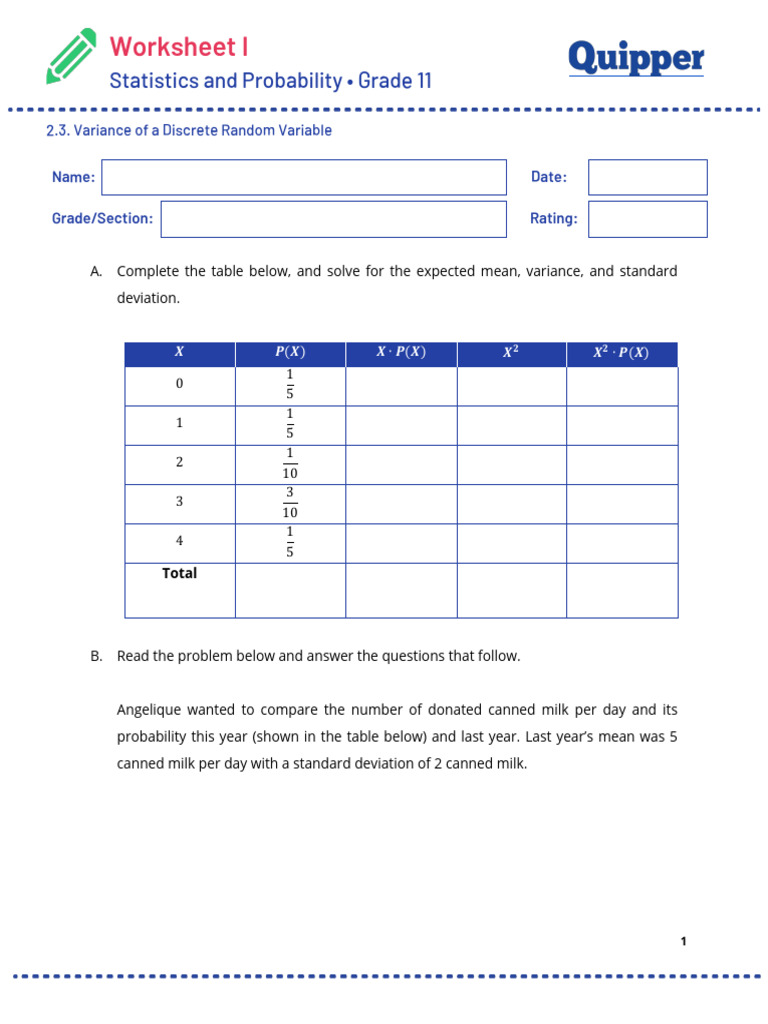 MESP11 1 Worksheet Variance | PDF