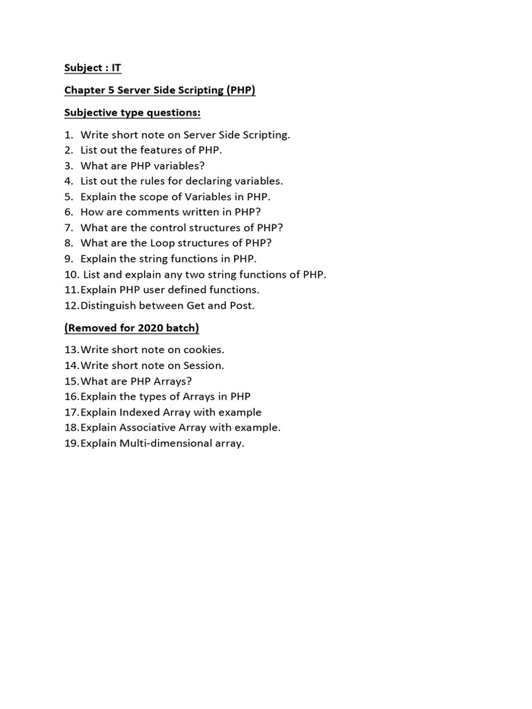 Chapter 5 Server Side Scripting (PHP) Subjective | PDF