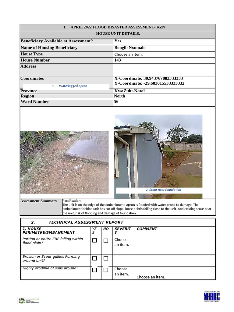 Technical Assessment Form (KZN Floods)__56_OID1360_ | PDF | Erosion | Flood