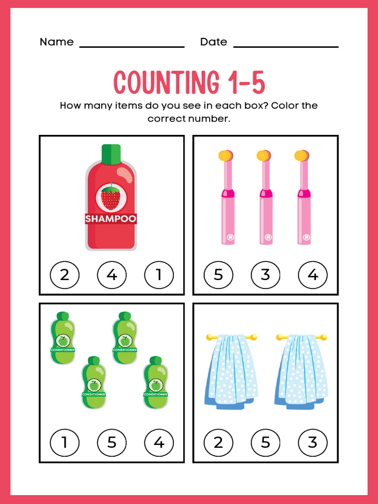 Fun Kindergarten Counting 1-5 Math Worksheet | PDF