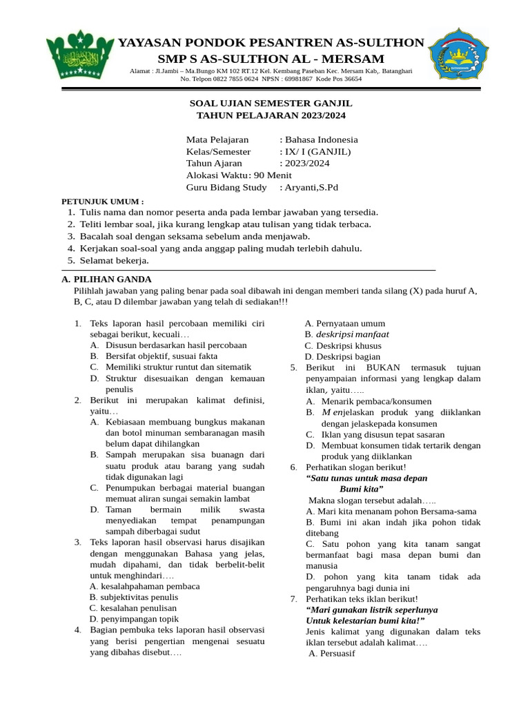 kelas ix ganjil b. indonesia | PDF