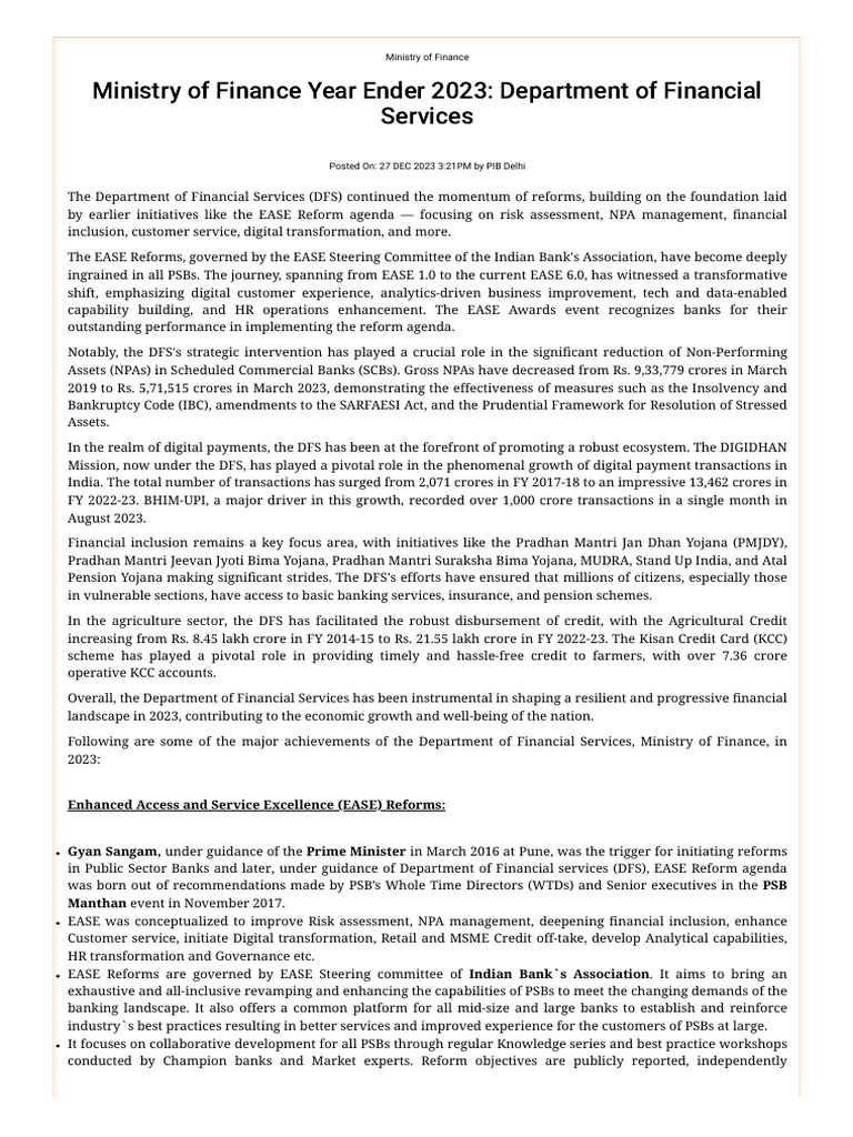 Financial Services PIB YER | PDF | Financial Inclusion | Financial Services