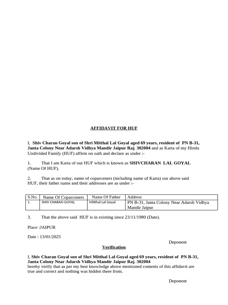 Affidavit For Huf | PDF