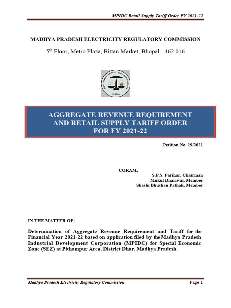 SEZ MPIDC Retail Supply Tariff Order | PDF | Expense | Renewable Energy