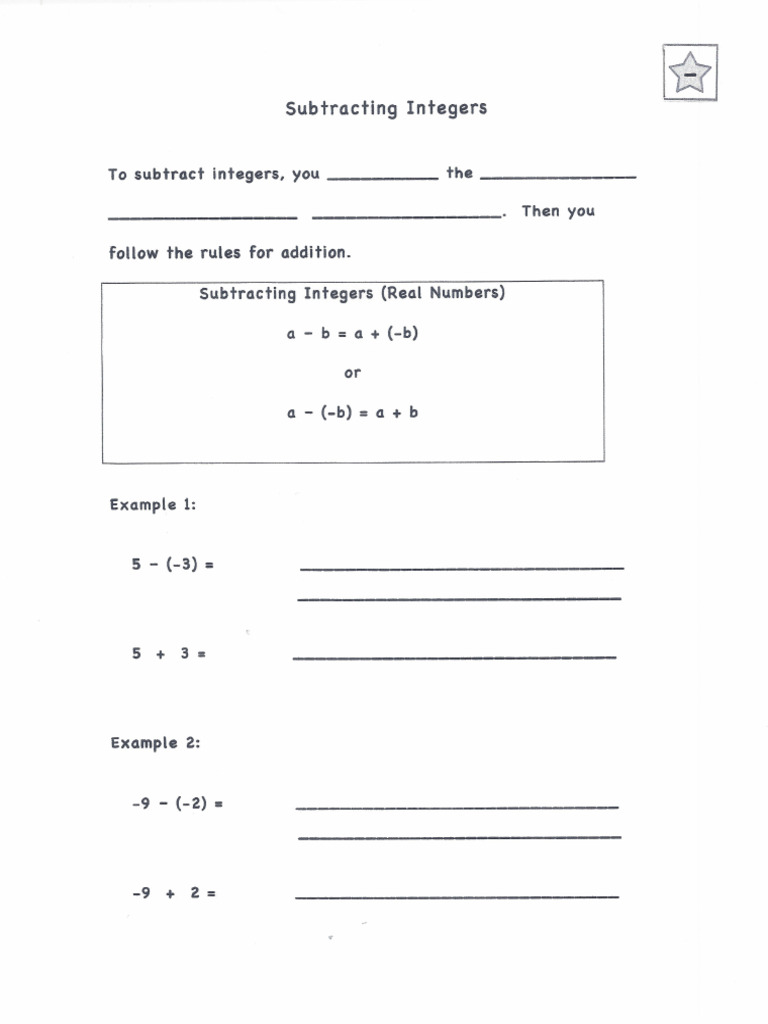 Notes Subtracting Integers | PDF