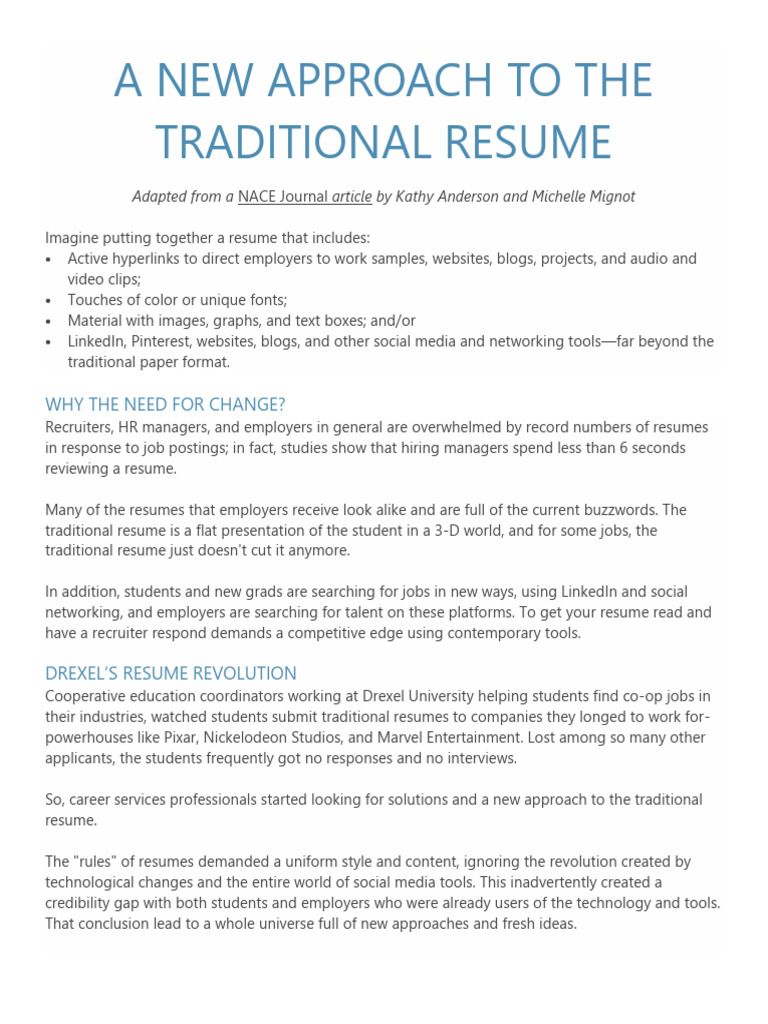 New Approach To Traditional Resume | PDF | Résumé | Linked In