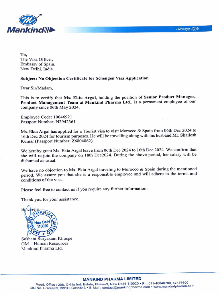 Ekta Schengen NOC PDF | PDF