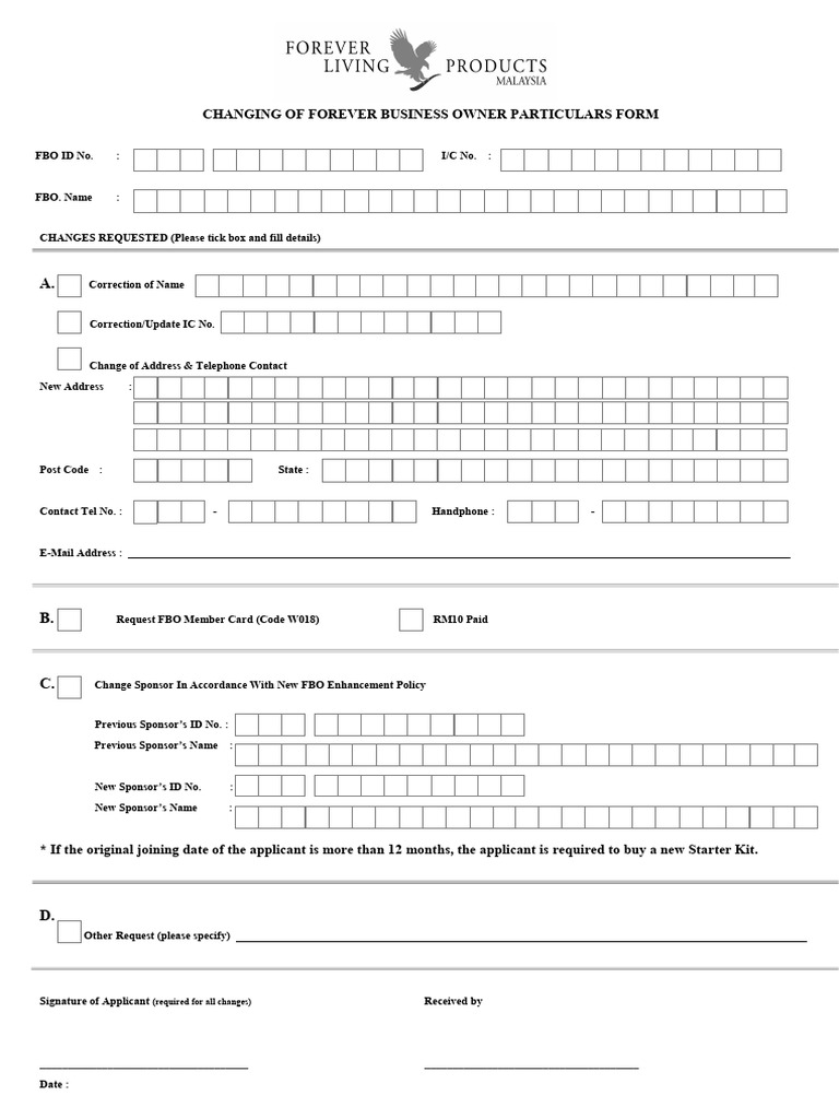 Changing of FBO Particulars Form v0516 | PDF