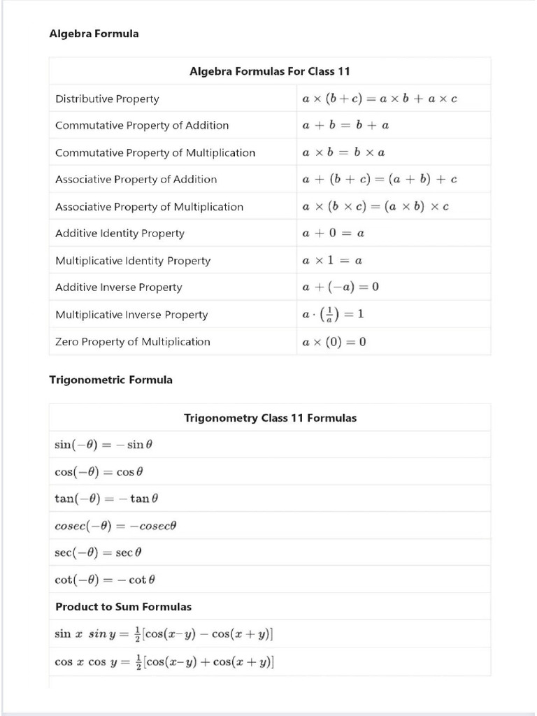 Maths Formula Sheet | PDF
