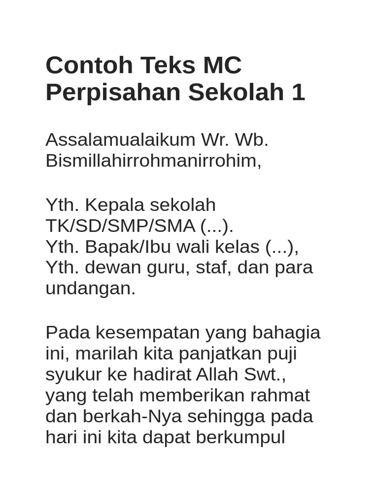 Contoh MC Acara Perpisahan Sekolah | PDF
