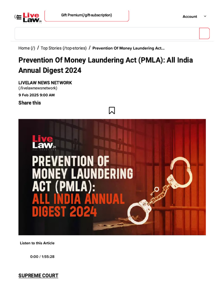 Prevention of Money Laundering Act PMLA All India Annual Digest | PDF ...