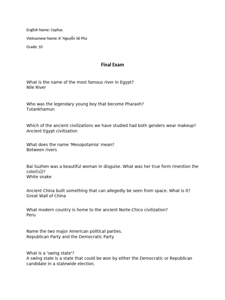 Final Exam History | PDF