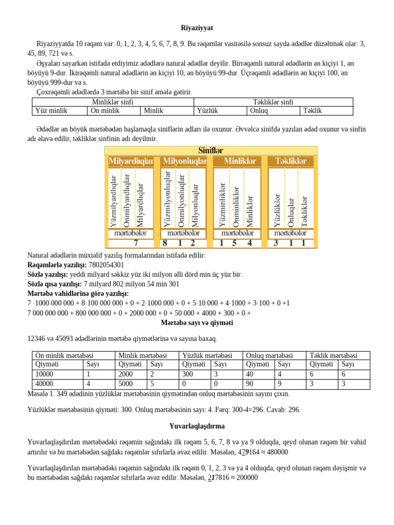Riyaziyyat Qayda 4-Cu Sinif | PDF