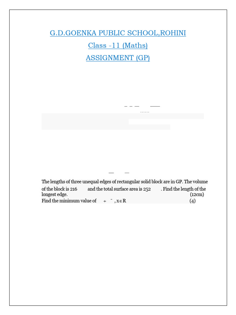 Geometric Progression Assignment Pdf