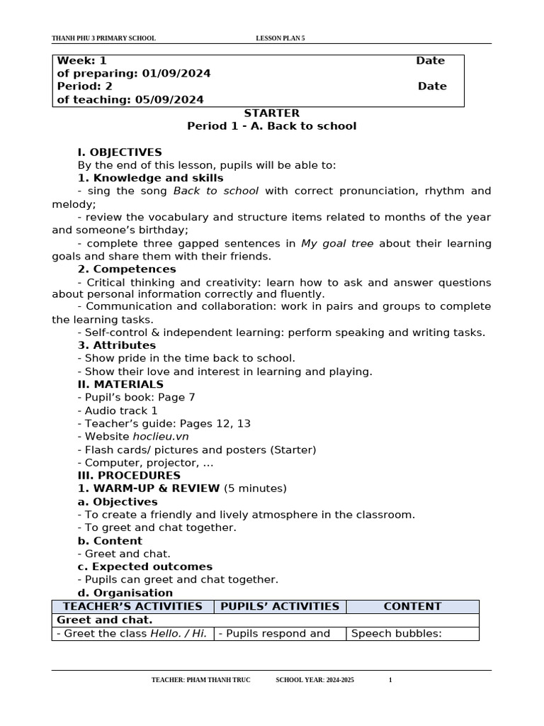 Back To School | PDF | Lesson Plan | Teachers