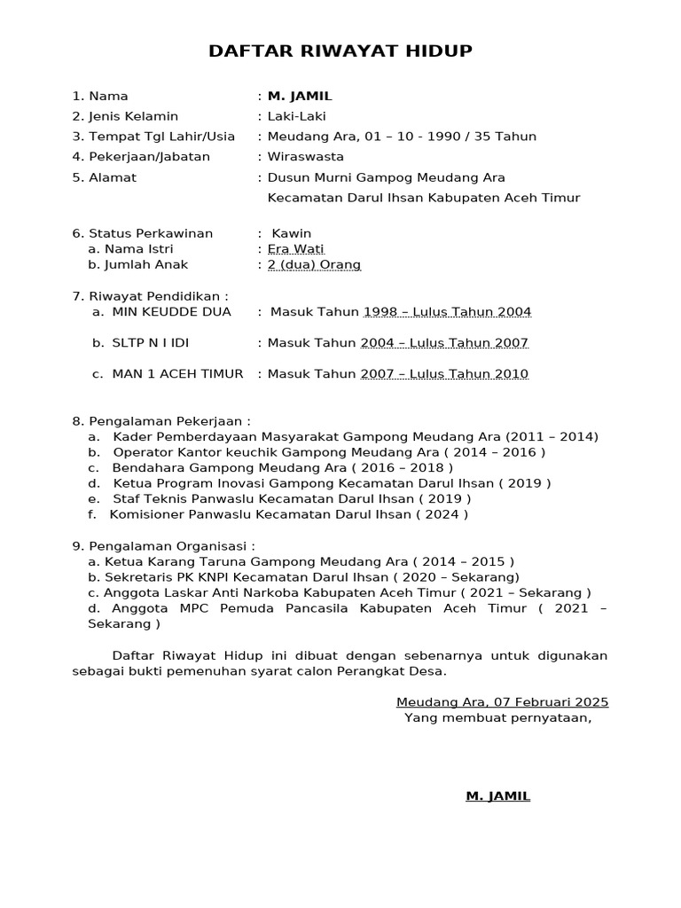 06 Daftar Riwayat Hidup M. Jamil 2025 (1) | PDF