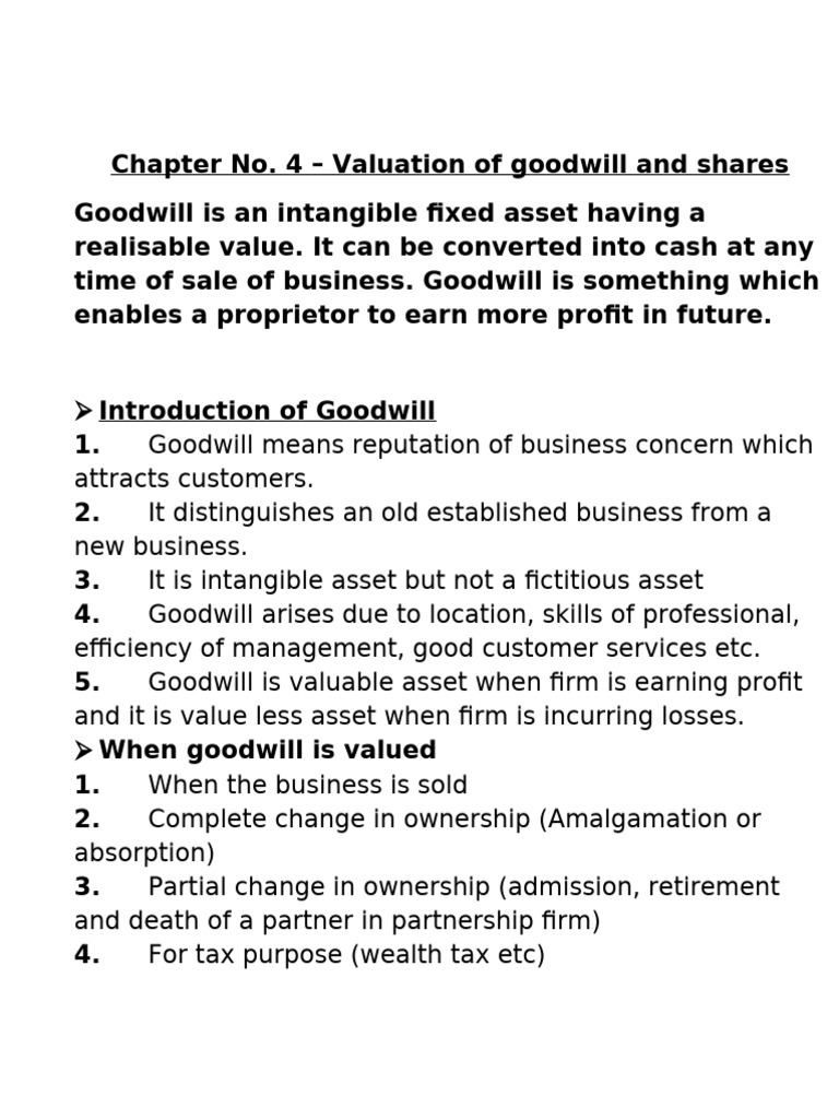 Valuation of Goodwill and Shares | PDF | Equity (Finance) | Goodwill ...