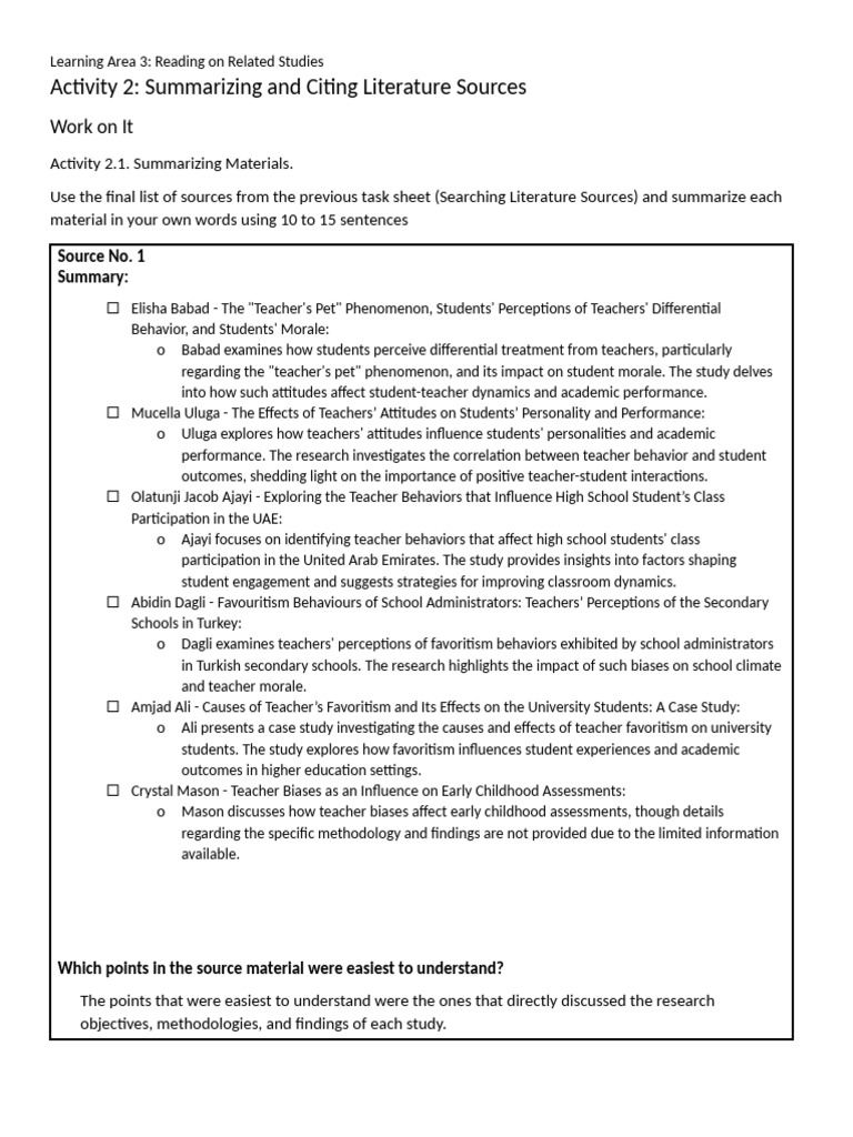 Lesson 3 Activity 2 III (ANSWERS) | PDF | Behavior | Teachers