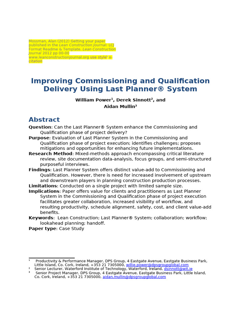 LCJ - Improving Commissioning and Qualification Delivery Using Last ...