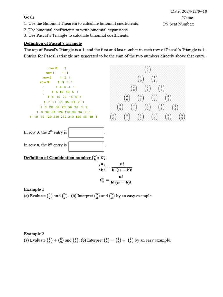 Binomial Theorem and Pascal's Triangle | PDF