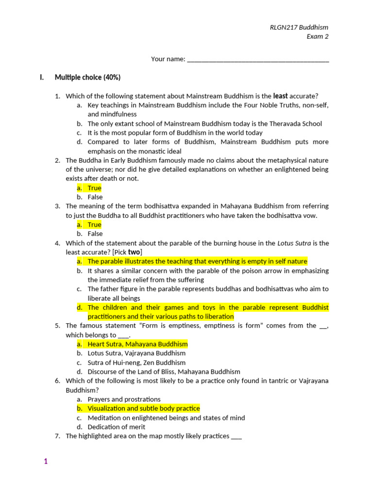 Buddhism Exam 2: Key Concepts & Practices | PDF | Mahayana | Bodhisattva