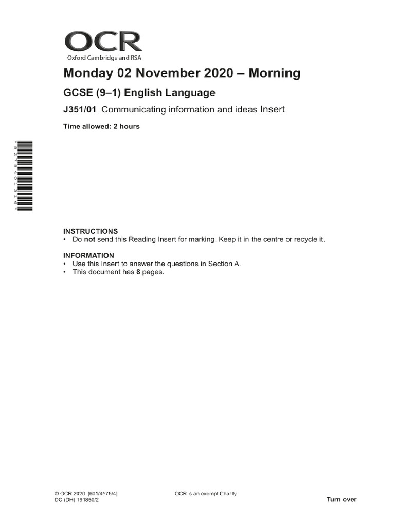Question Paper Communicating Information and Ideas Insert | PDF