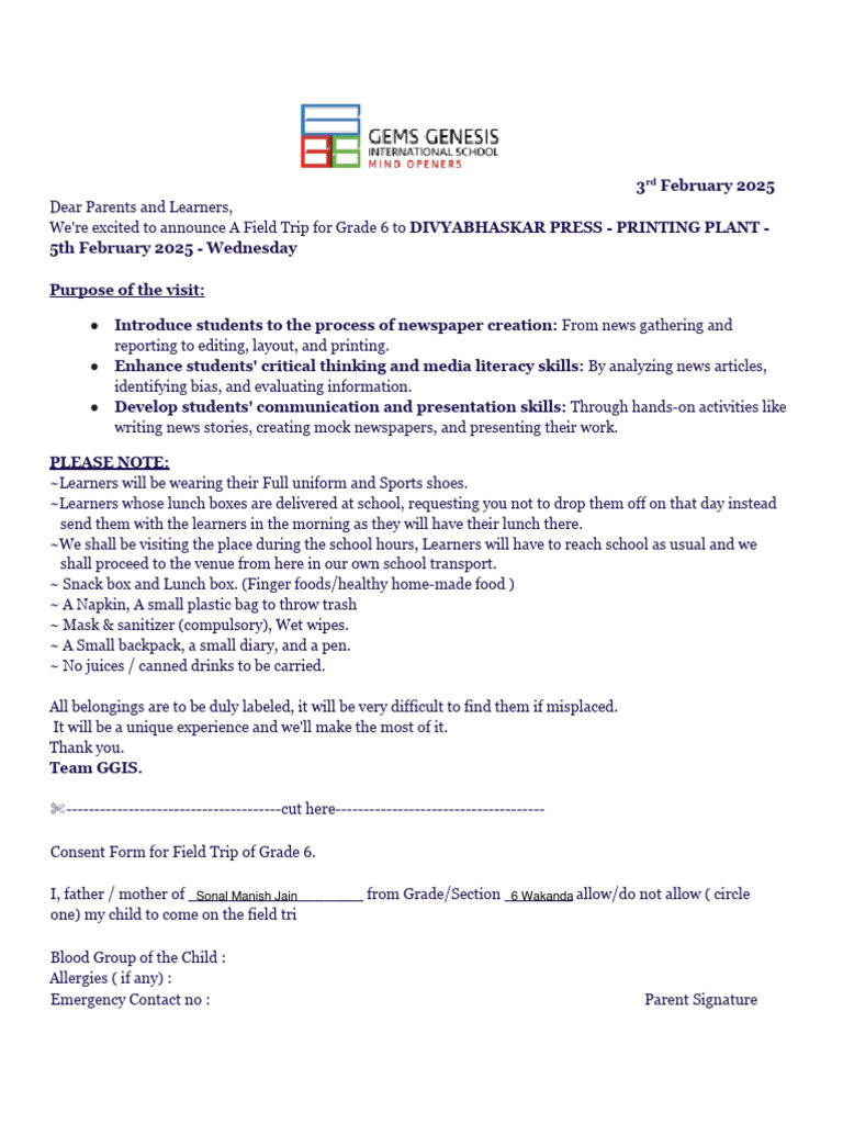 Field Trip For Grade 6 | PDF