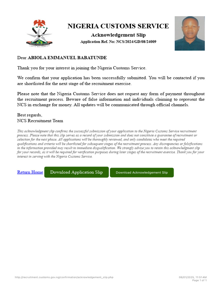 Print Acknowledgment Slip | PDF