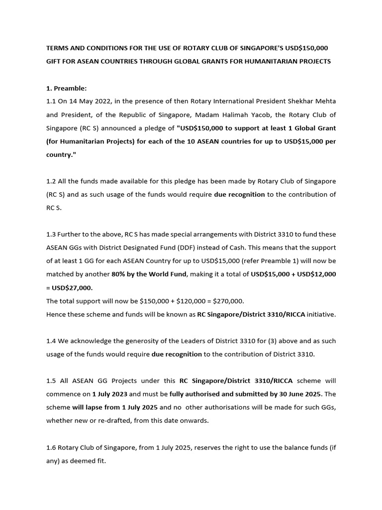 RC Singapore D3310 RICCA Fund Initiative Guidelines | PDF | Government ...