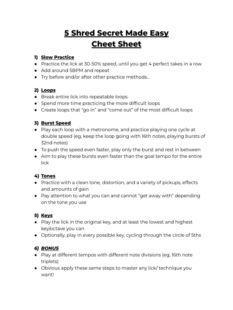5 Shred Secret Made Easy Cheet Sheet | PDF