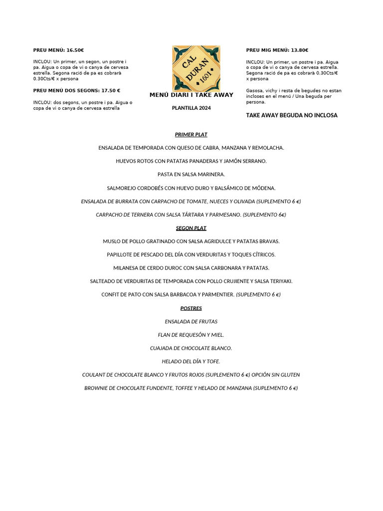 Menu Del Dia 04-09-2024 (Oscar) | PDF | ensalada | Cocina
