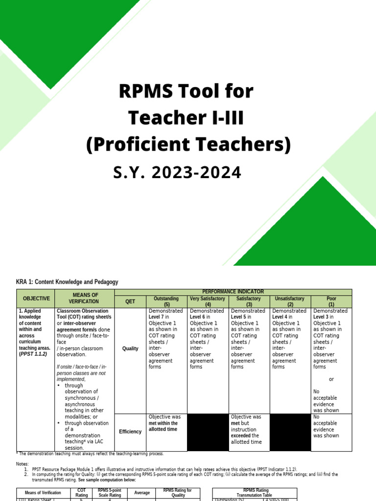 IPCRF Tool For Proficient Teachers SY 2023 2024 1 | PDF | Teachers ...