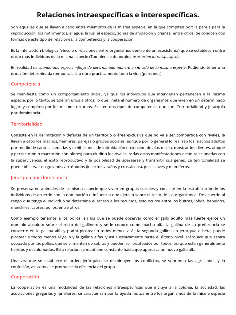 Relaciones Intraespecíficas: Competencia y Cooperación | PDF ...