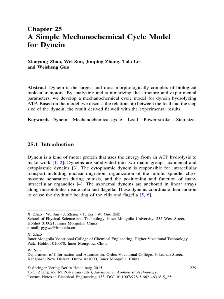 097-Chapter 25 A Simple Mechanochemical Cycle Model For Dynein | PDF ...