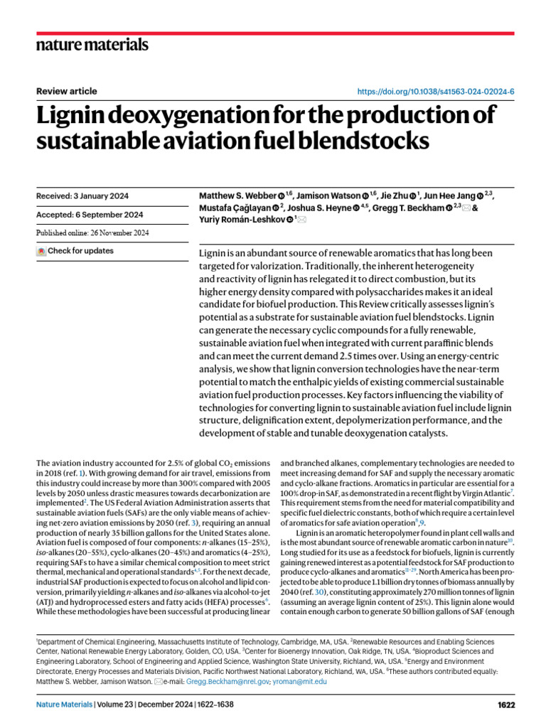 Lignin Deoxygenation For The Production of Sustainable Aviation Fuel ...