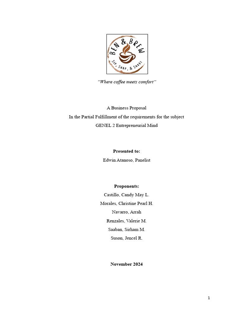 Ben & Brew Coffee Shop Proposal | PDF | Coffee | Business