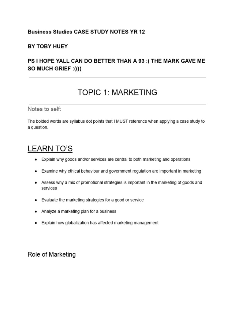 Business Studies Case Study Notes HSC | PDF | Marketing | I Phone