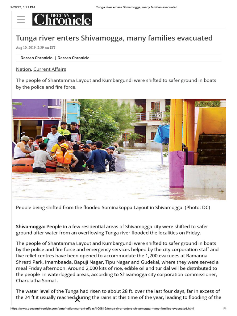 Tunga River Enters Shivamogga, Many Families Evacuated - 10th Aug. 2019 ...