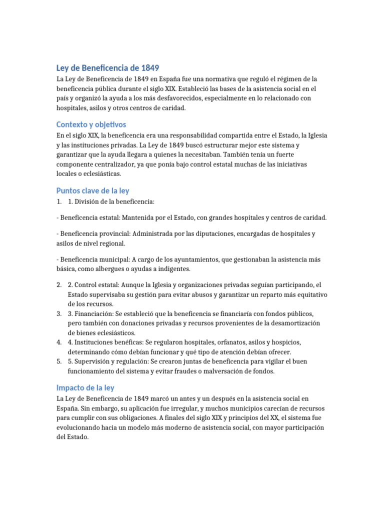 Ley de Beneficencia 1849 | PDF