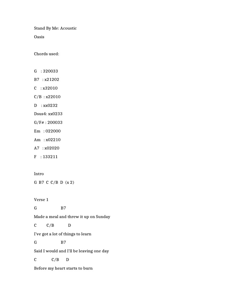 Stand By Me Acoustic Chords | PDF | Song Structure | Musical Forms