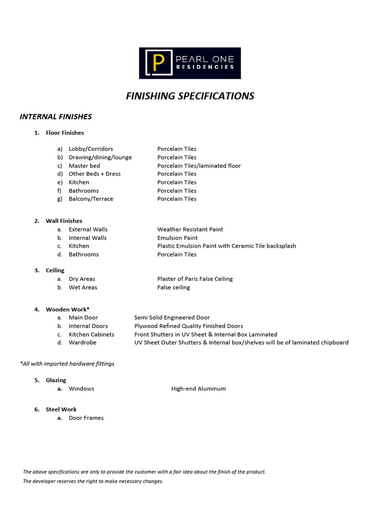 Detailed Finishing Specifications Guide | PDF | Bathroom | Tile
