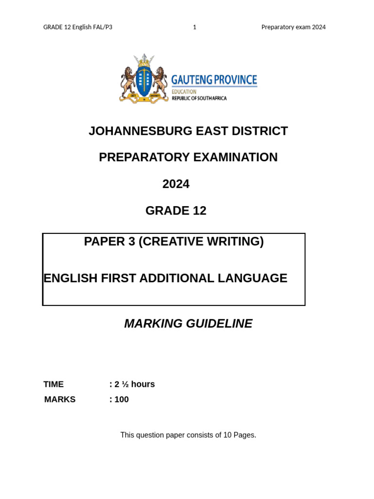 English FAL Paper 3 Marking Guidelines | PDF | Essays | Argument
