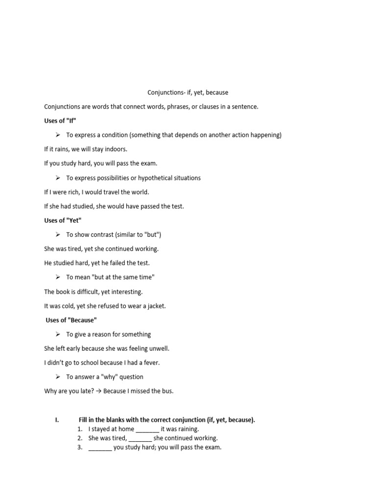 Conjunctions - If Yet Because | PDF | Linguistics | Language Mechanics