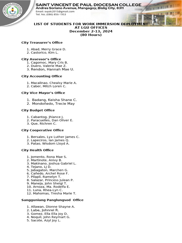 Updated Deployment List of Students | PDF