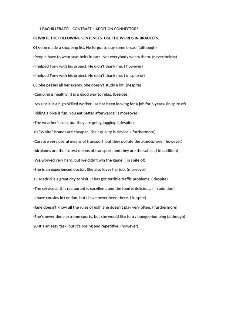 B1B21 - 11 Contrast - Addition Connectors | PDF